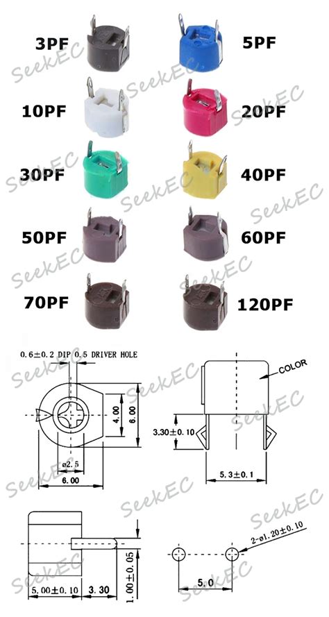 6mm Trimmer Variable Ceramic Capacitor 3pf 5pf 10pf 20pf 30pf 40pf 50pf 60pf 70pf 120pf Trimmer