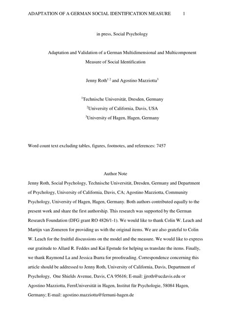 Pdf Adaptation And Validation Of A German Multidimensional And Multicomponent Measure Of