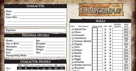 Wfrp 4e Form Fillable Character Sheet Printable Forms Free Online