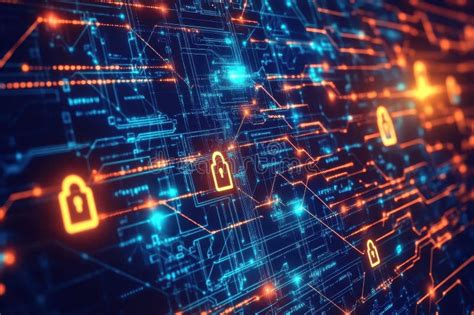 Cyber Security Network With Glowing Padlocks And Circuitry Stock Illustration Illustration Of