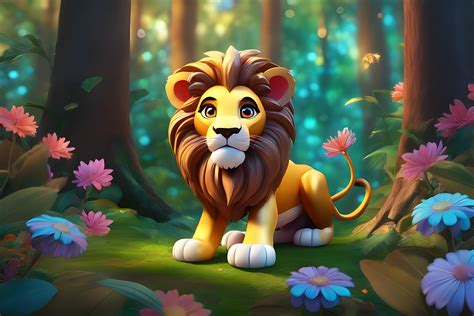 Lion Cartoon Illustration Wallpaper Graphic By Forhadx5 · Creative Fabrica