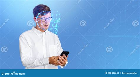 Businessman With Smartphone Using Facial Recognition Interface Stock Image Image Of Biometric
