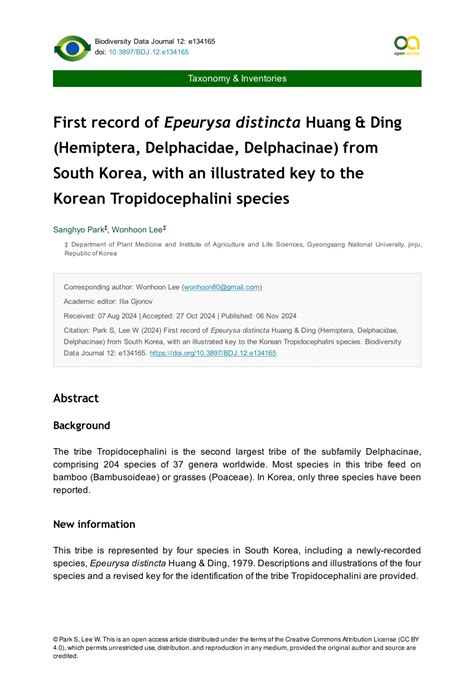 Pdf First Record Of Epeurysa Distincta Huang And Ding Hemiptera Delphacidae Delphacinae From