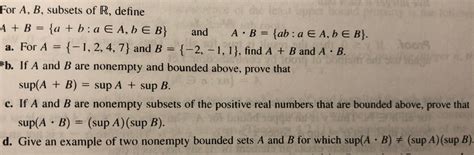 solved for a b subsets of r define a b {a b a e a b e