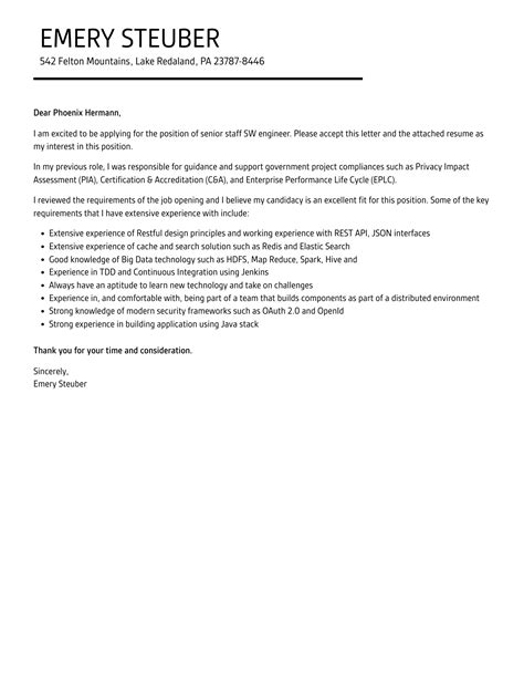 Senior Staff Sw Engineer Cover Letter Velvet Jobs