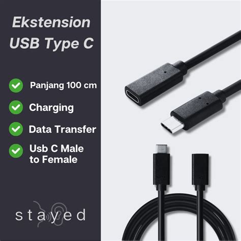 Jual SOONHUA Kabel Ekstension USB Type C Male Ke USB Type C Female M Shopee Indonesia