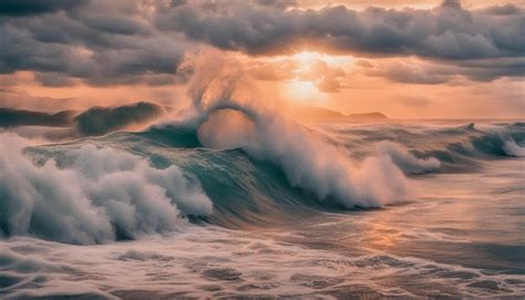 A Sunset With Waves Crashing On The Beach Premium Ai Generated Image