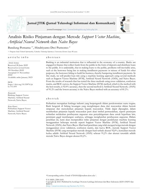 Pdf Analisis Risiko Pinjaman Dengan Metode Support Vector Machine