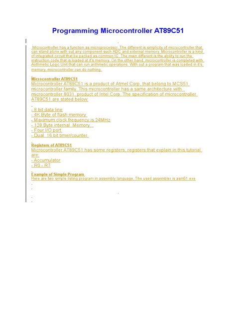 Programming Microcontroller At89c51 Pdf Microcontroller Assembly