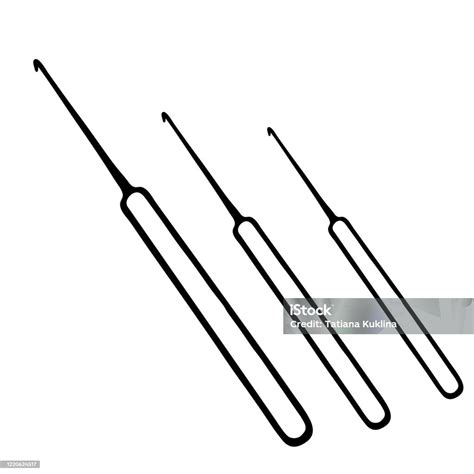 흰색 배경에 격리 된 금속 크로 셰 뜨개질 후크 도구 세트의 손으로 그린 검은 벡터 그림 강철에 대한 스톡 벡터 아트 및 기타 이미지 강철 금속 금속의 Istock