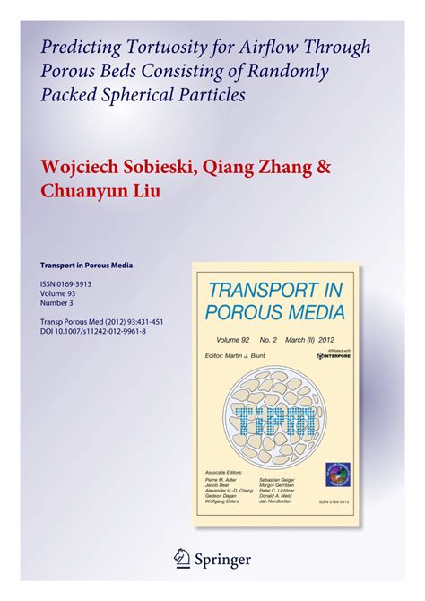 Pdf Predicting Tortuosity For Airflow Through Porous Beds Consisting Of Randomly Packed