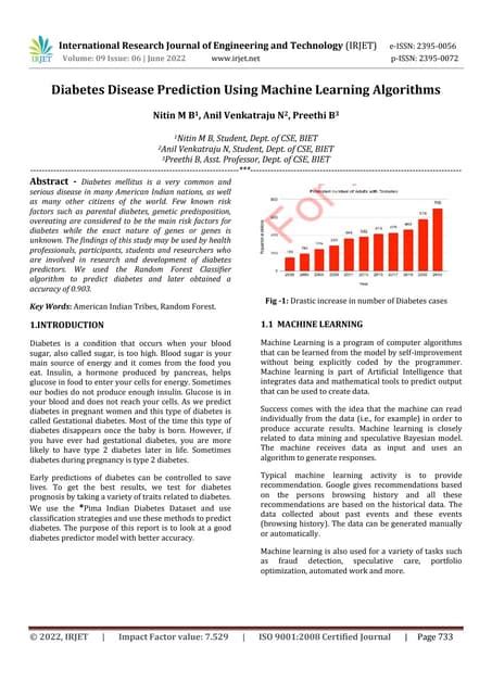 Diabetes Disease Prediction Using Machine Learning Algorithms Pdf