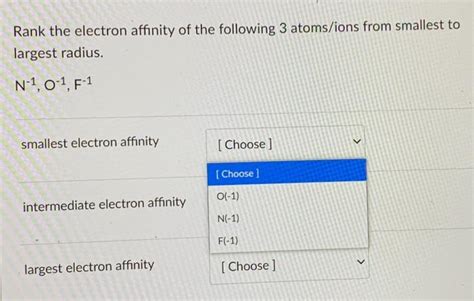 Solved Rank The Electron Affinity Of The Following 3