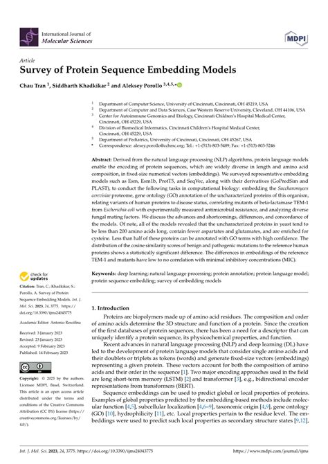 Pdf Survey Of Protein Sequence Embedding Models