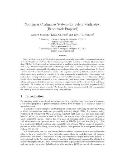 Non Linear Continuous Systems For Safety Verification Pdf Ordinary Differential Equation