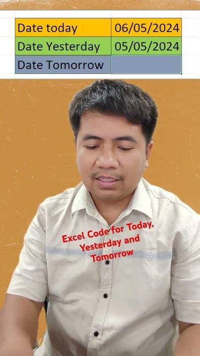 Excel Code For Today Yesterday And Tomorrow Youtube