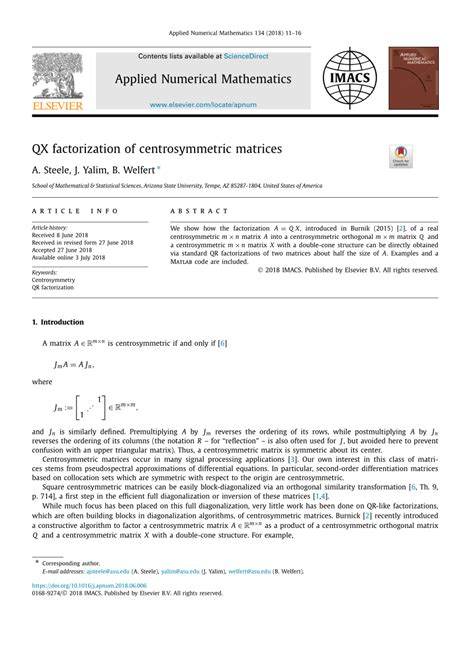 Pdf Qx Factorization Of Centrosymmetric Matrices