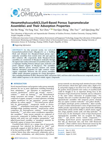 Pdf Hexamethylcucurbit 33 Uril Based Porous Supramolecular Assemblies And Their Adsorption