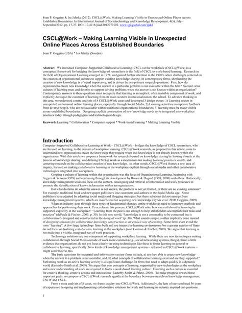 Pdf Computer Supported Collaborative Learning At Work Cscl At Work
