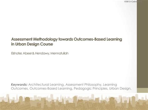 Assessment Methodology Towards Outcomes Based Learning In Urban Design Course Pdf Education