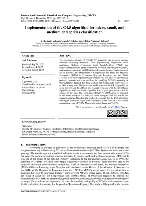 implementation of the c4 5 algorithm for micro small and medium enterprises classification pdf