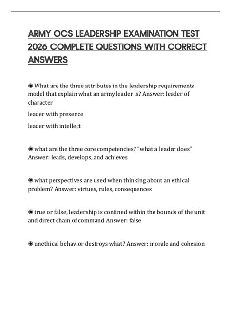 Army Ocs Leadership Examination Test 2026 Complete Questions With