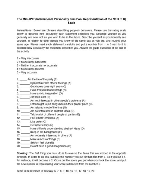 The Mini Ipip International Personality Item Pool Representation Of