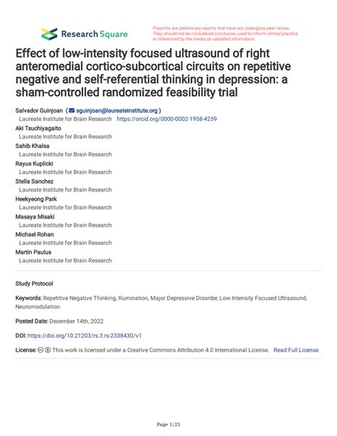 Pdf Effect Of Low Intensity Focused Ultrasound Of Right Anteromedial