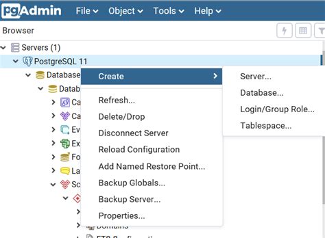 User Interface Postgresql Create A New Db Through Pgadmin Ui