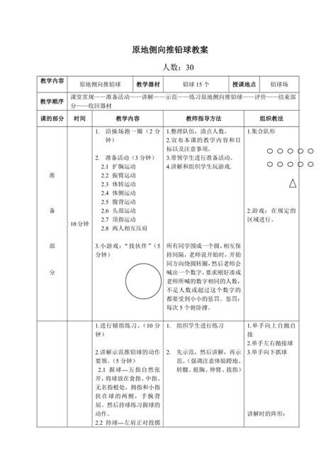 教案 原地侧向推铅球 教案 表格式 内容预览 二一教育课件站