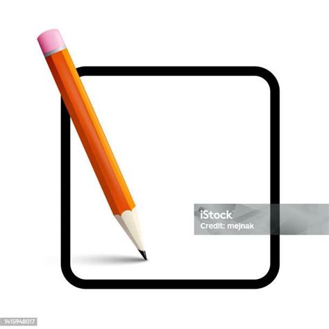흰색 배경에 고립 된 둥근 모서리가있는 사각형 안에 빈 공간이있는 연필 펜에 대한 스톡 벡터 아트 및 기타 이미지 펜 0명