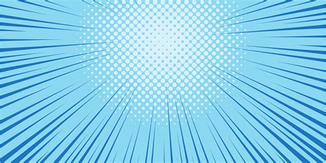 하프톤이 있는 블루 만화 애니메이션 액션 프레임 라인 번개 만화 스타일의 폭발 광선 벡터 일러스트와 팝 아트 복고풍 배경 속도 선이 있는 추상적인 폭발성 템플릿 만화