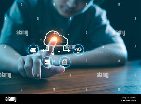 Cloud Technology Business People Touching On Cloud Computing Diagram Data Storage Online Data