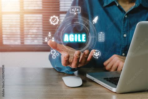 Agile Development Methodology Concept Business Person Using Laptop Computer And Hand Holding VR