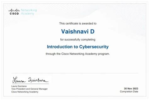 Cybersecurity Cisconetworkingacademy Learning Certification Vaishnavi D
