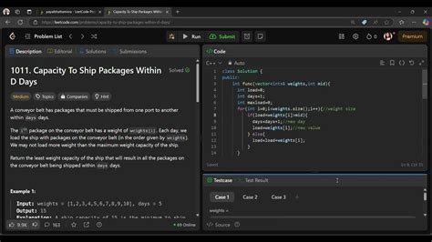 1011 Capacity To Ship Packages Within D Days Leetcode Youtube