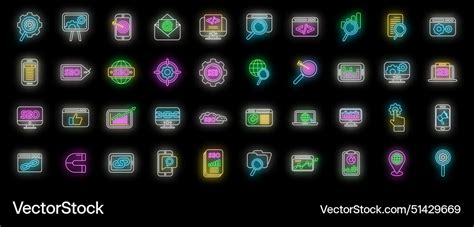 search engine optimization icons set neon vector image