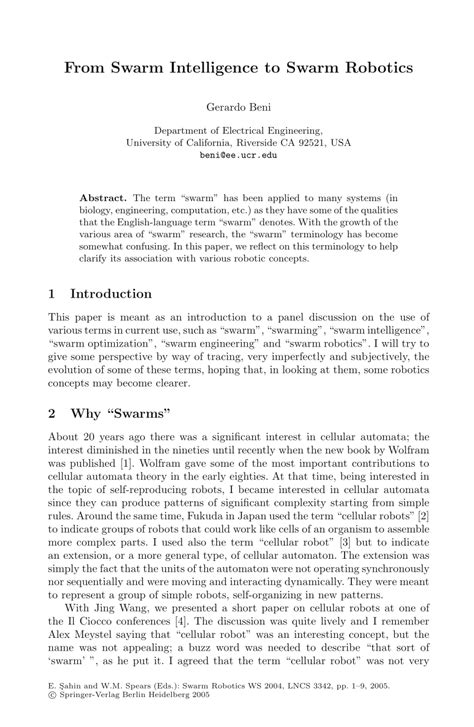 Pdf From Swarm Intelligence To Swarm Robotics