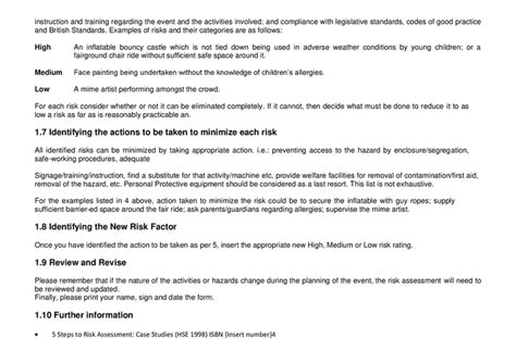 Filming Risk Assessment Form Uk In Word And Pdf Formats Page 4 Of 5