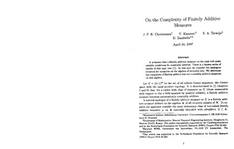 Pdf On The Complexity Of Finitely Additive Measures