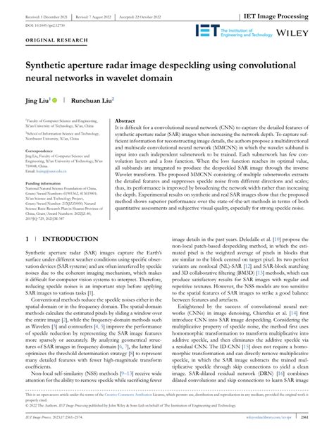 Pdf Synthetic Aperture Radar Image Despeckling Using Convolutional Neural Networks In Wavelet