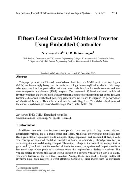 Pdf Fifteen Level Cascaded Multilevel Inverter Using Embedded Controller