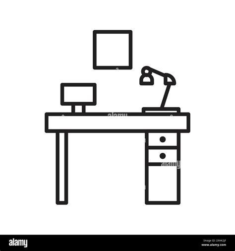 Workplace Icon Black Line Art Vector In Black And White Outline Set