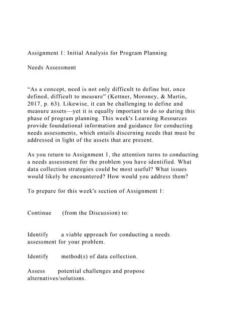 Assignment 1 Initial Analysis For Program Planningneeds Assdocx