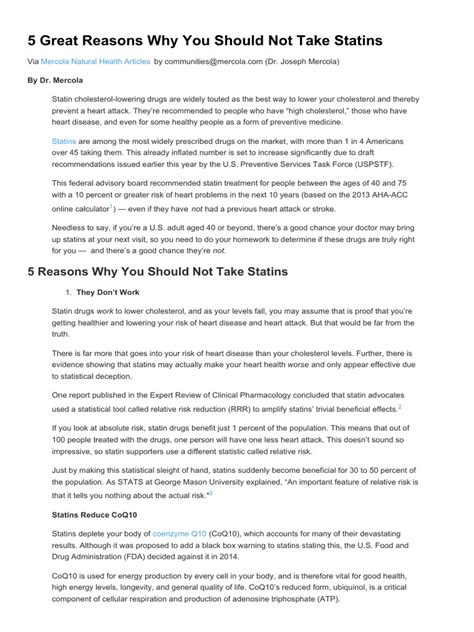 5 Great Reasons Why You Should Not Take Statins Pdf