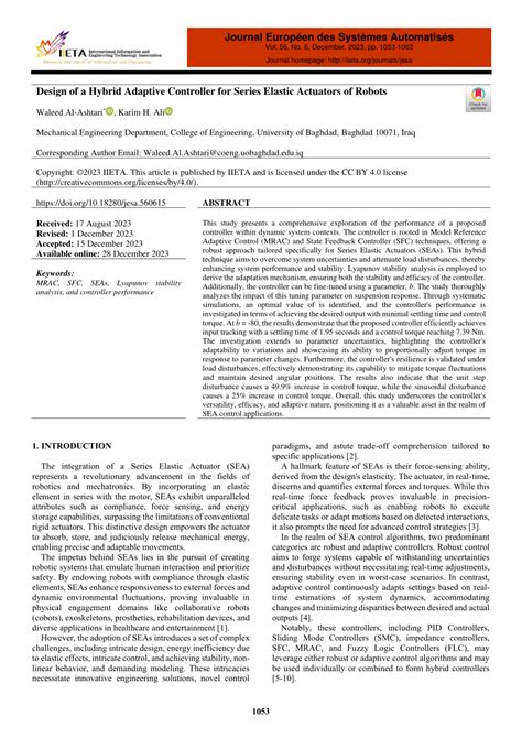 Pdf Design Of A Hybrid Adaptive Controller For Series Elastic Actuators Of Robots