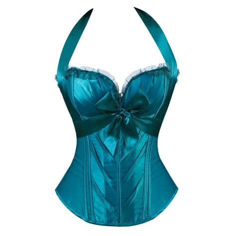 Sexy Lace Up Satin Corset With Cup Lingerie Zipper Side Overbust Corsets And Bustiers Party Bow