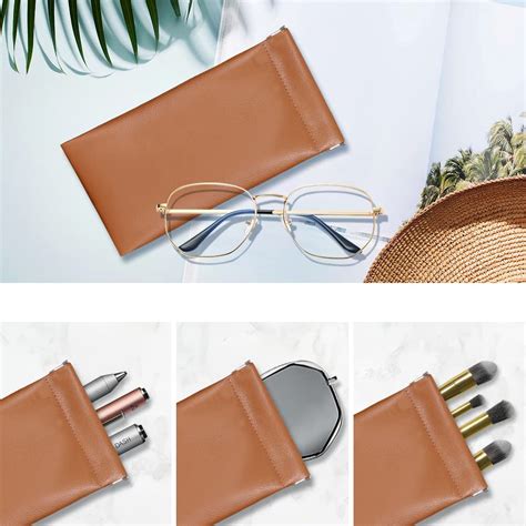 3 Pack Leather Soft Eyeglass Cases Squeeze Top Pu Pouches 3 Pack Pu