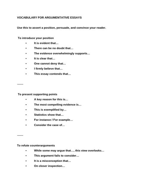 Vocabulary For Argumentative Essays Pdf Argument Evidence