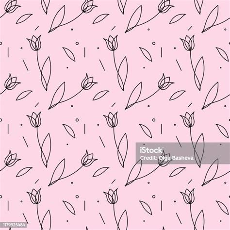 튤립 원활한 패턴 간단한 배경 직물 포장지 배경에 대한 현대적인 꽃 디자인 0명에 대한 스톡 벡터 아트 및 기타 이미지 0명 귀여운 꽃 식물 Istock